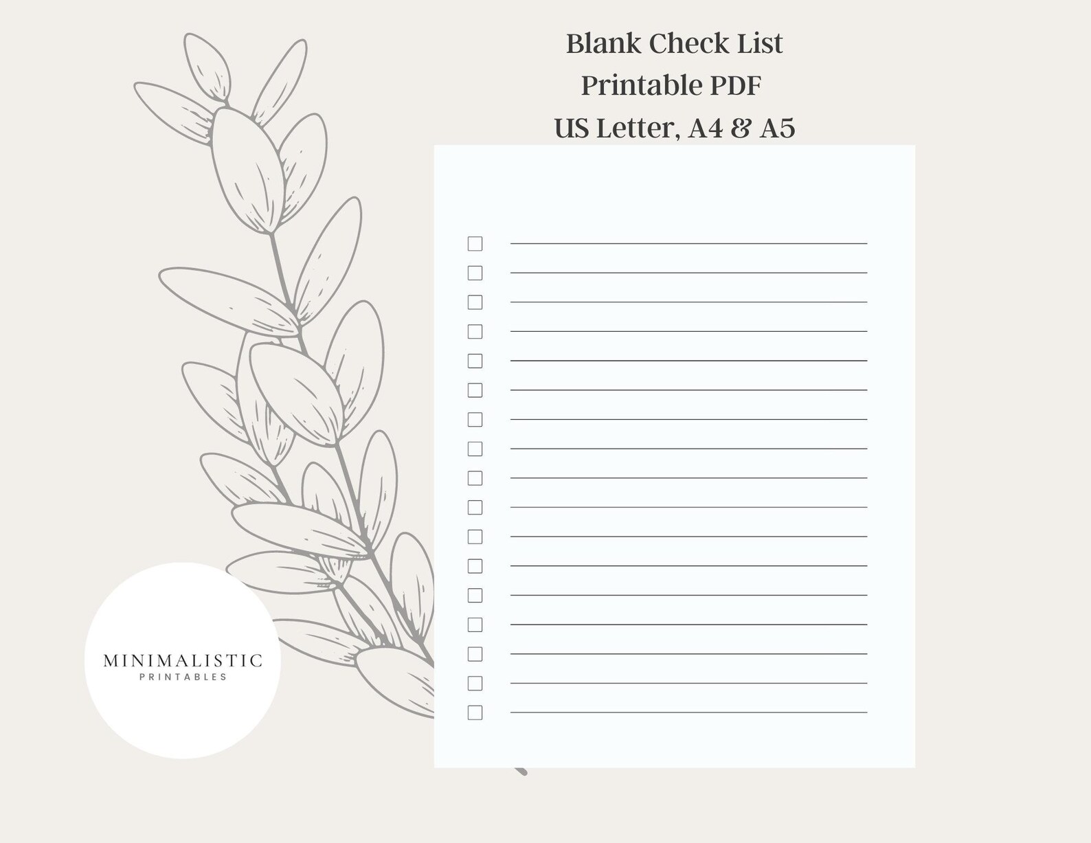 Minimalist Check List Digital Download Printable Planner | Etsy