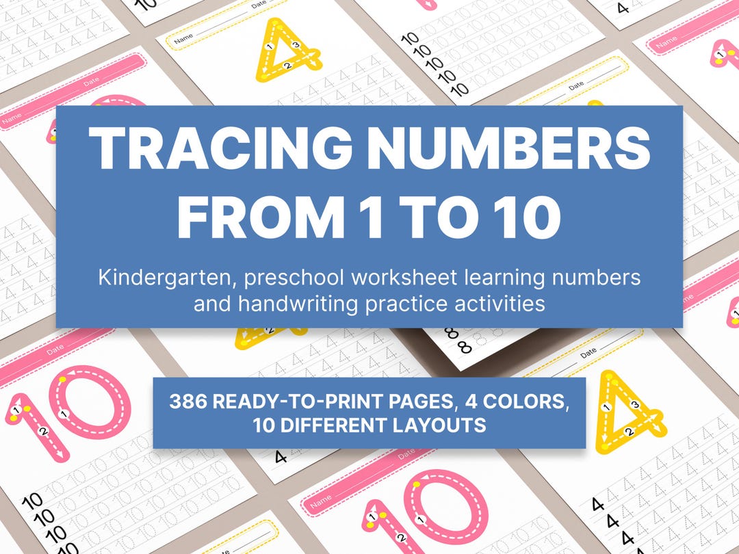 10 Number Tracing Worksheets for Preschool, Kindergarten, Montessori ...