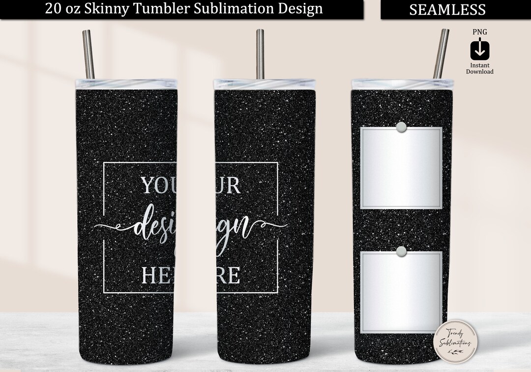 Two Photos Tumbler Wrap, Black Glitter 20 Oz Skinny Tumbler Design ...