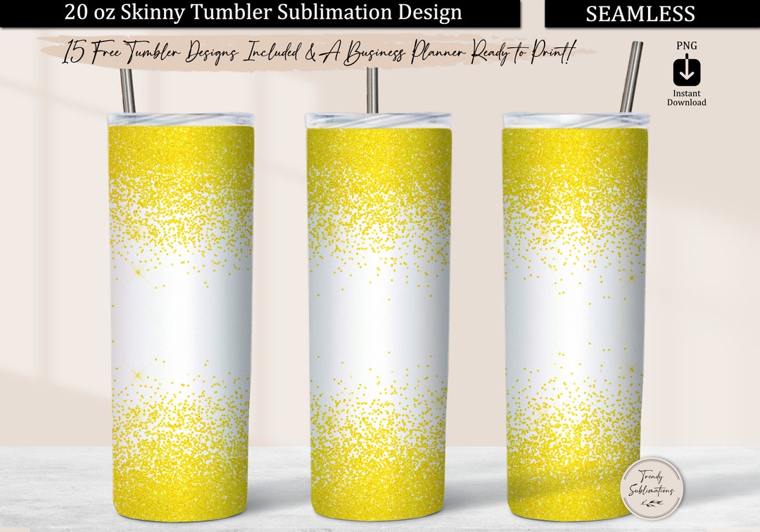 Yellow Glitter Border Tumbler Wrap, Bright Yellow Glitter 20 Oz Skinny ...