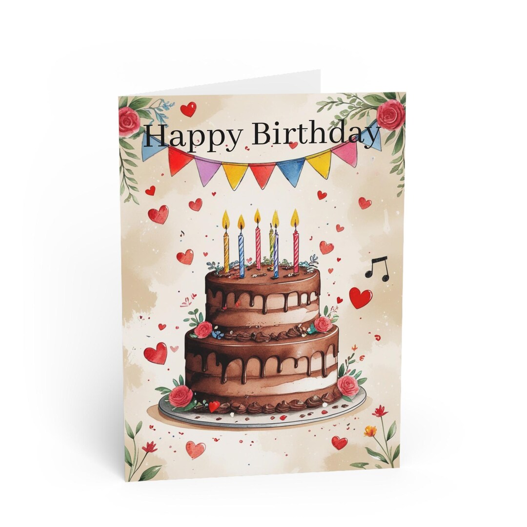 Choclate Cake Birthday Card - Hand Drawn Cake Greeting Card, Special ...
