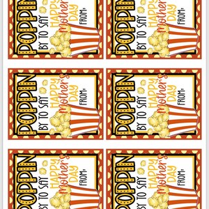 Cute Popcorn Mothers Day Gift Tag - Happy Mothers Day! - Great for Gift ...