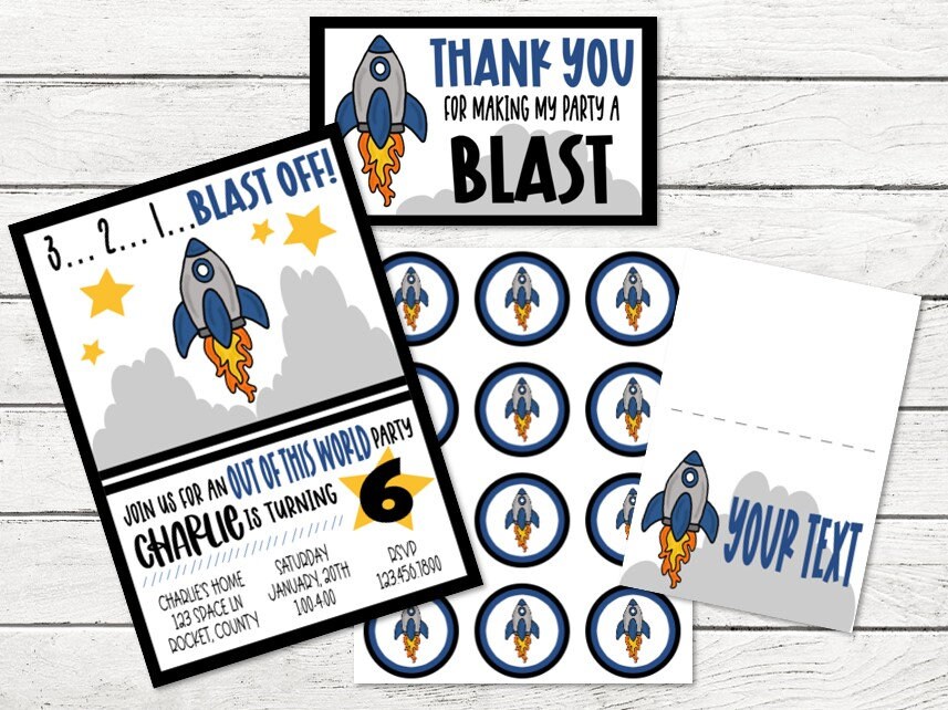 Rocket Birthday Thank You Stickers Boy Birthday Stickers - Etsy