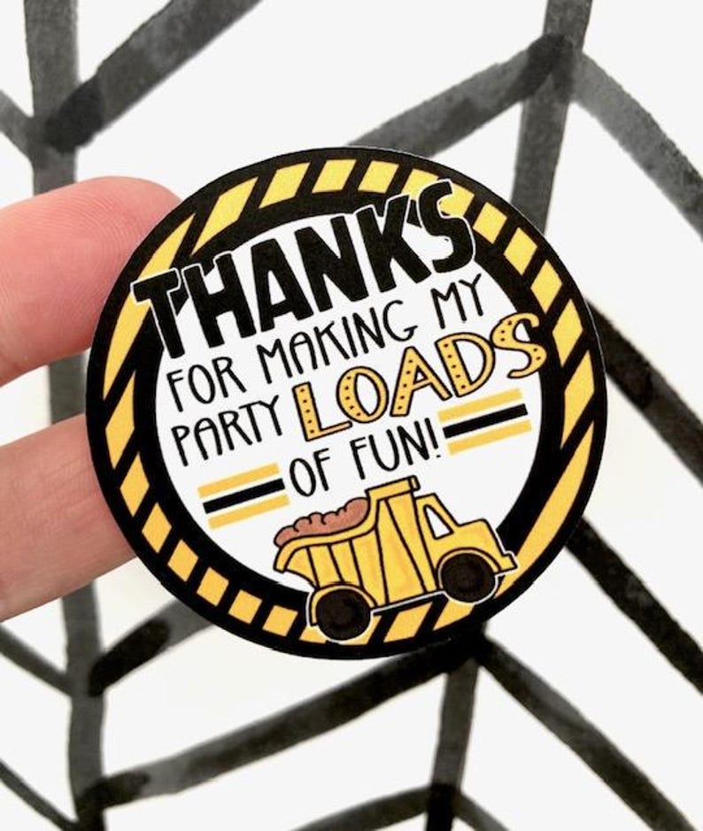 Construction Birthday Thank You Stickers or Tags - PRINTED and SHIPPED ...