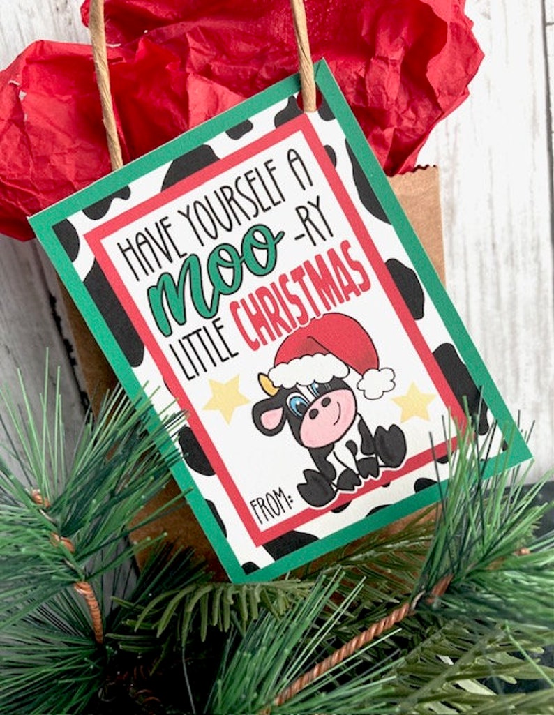 Christmas Cow Gift Tag - Merry Christmas! - Great for Gift Bags or for ...