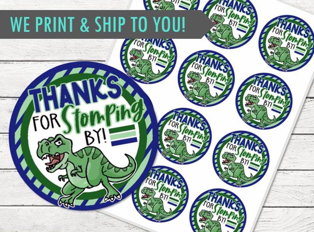 Dinosaur Thank You Stickers - PRINTED and SHIPPED - Birthday - Stomping ...