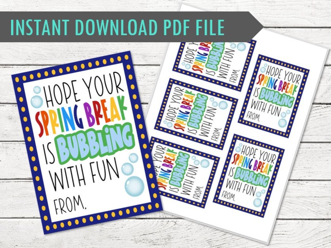Cute Bubbles Spring Break Gift Tag Happy Spring Break - Etsy