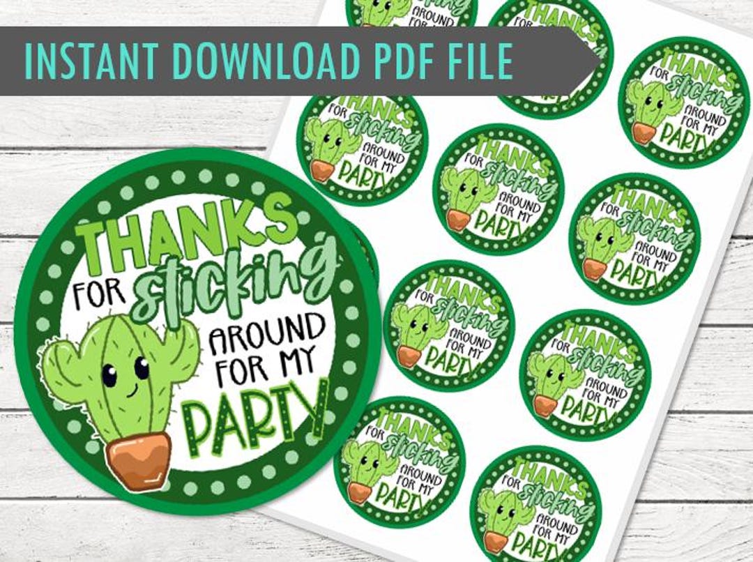 Cactus Thank You Stickers - DIGITAL DOWNLOAD - Sticking With Me - Green ...