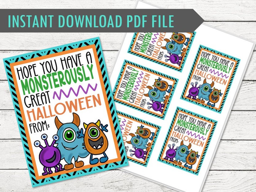 Cute Halloween Monster Gift Tag Happy Halloween Great for Treat Bags or ...