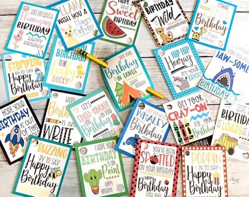 Cute Pencil Happy Birthday Tag Back to School Pencil Theme Birthday is ...