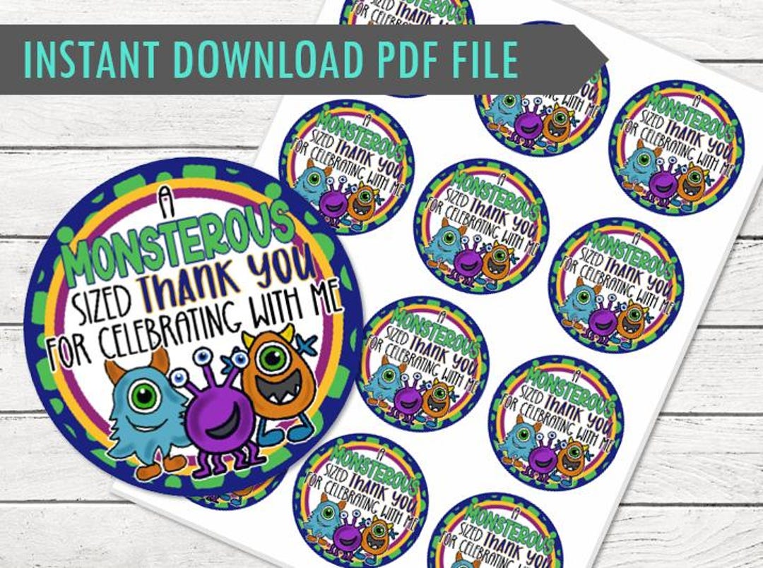 Monster Thank You Stickers - DIGITAL DOWNLOAD - Birthday - Stickers or ...