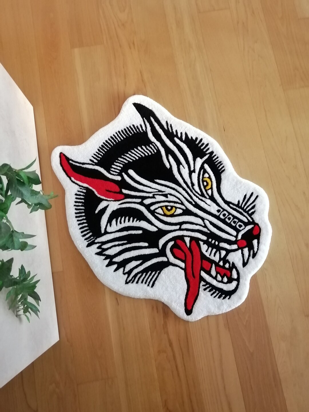 Tattoo Wolf Rug, American Traditional Art, Tattoo Rug Design, Custom ...