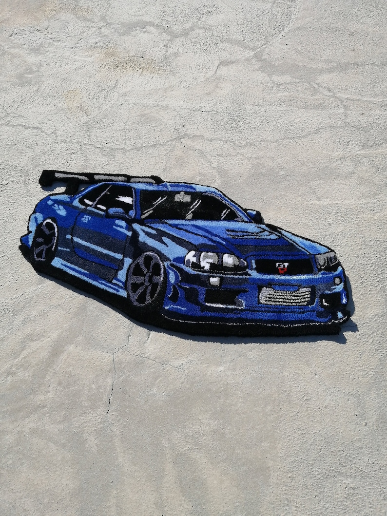 Sport Car Tufted Rug, Car Rug, Skyline R34 Fluffy Carpet, Aesthetic ...