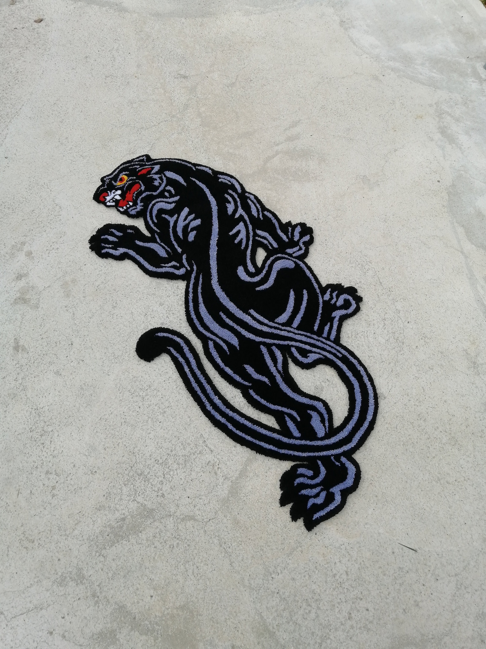 Panther Tufted Rug, Handmade Custom Rug, American Traditional Panther ...