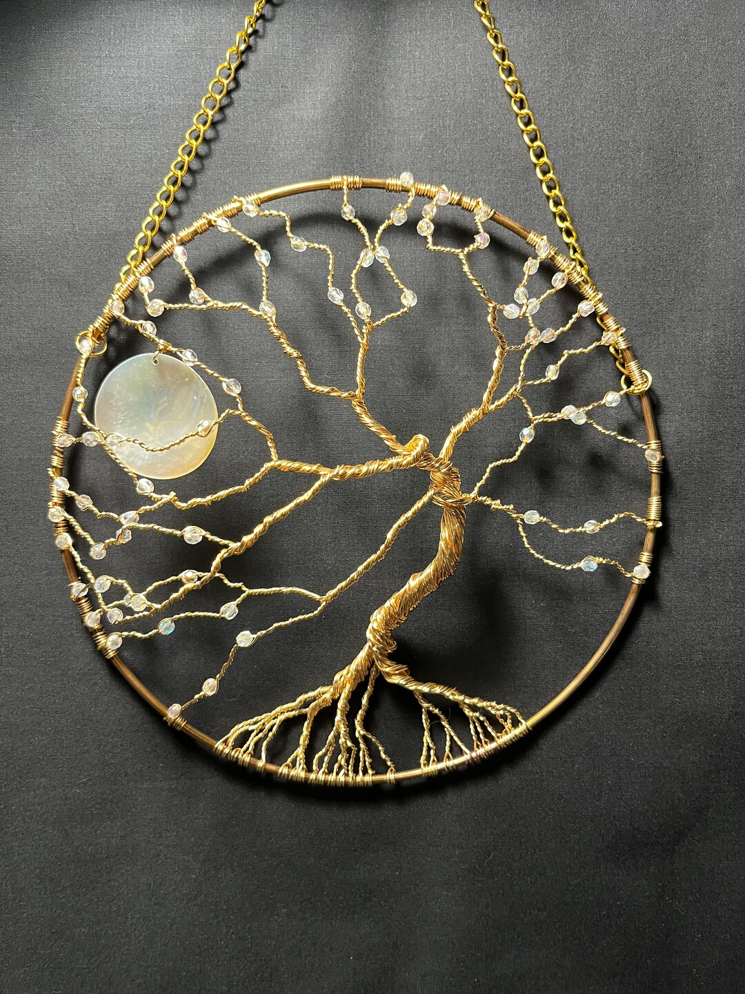 Beaded Wire Tree of Life Wall Art: Mother of Pearl Moon - Etsy