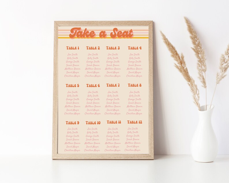 Retro Seating Chart Board Groovy Wedding Seating Plan 70s - Etsy