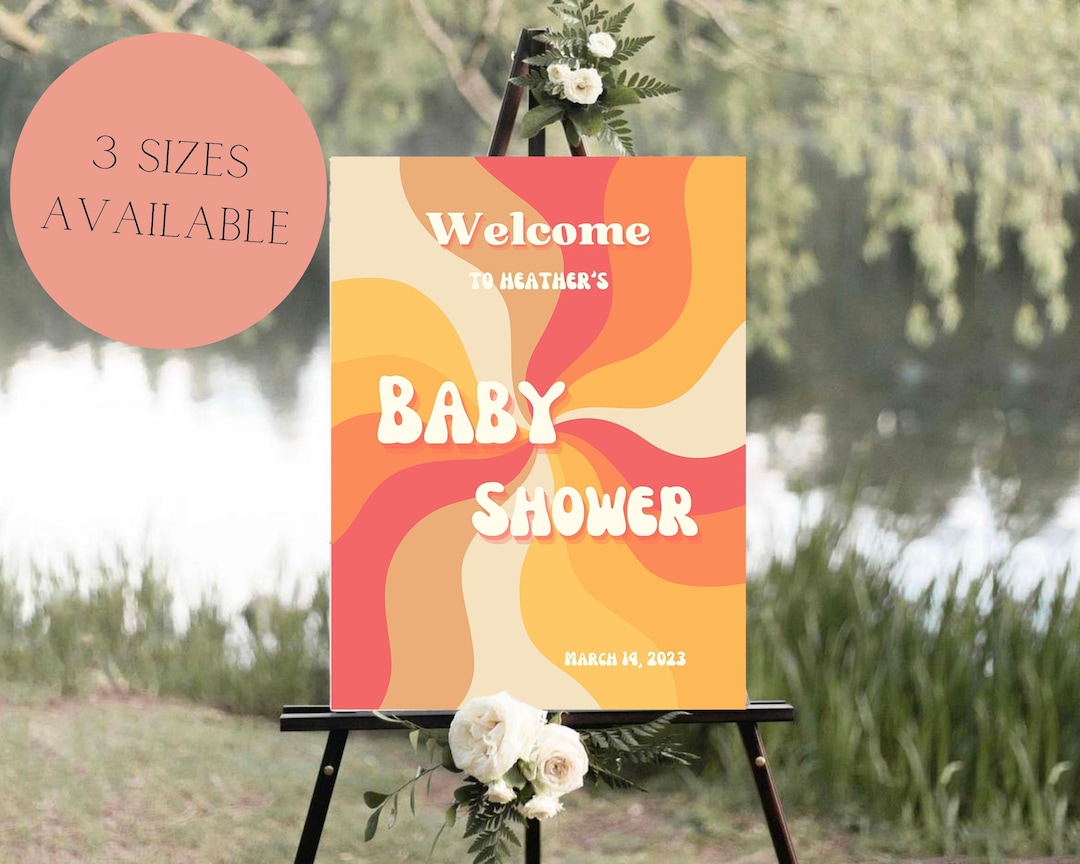 Retro Baby Shower Welcome Sign, Large 70s Wedding Sign, Sign Corjl, Svg ...