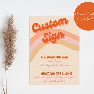 Retro Custom Wedding Sign Template, Design Your Own 70s Sign, Create ...
