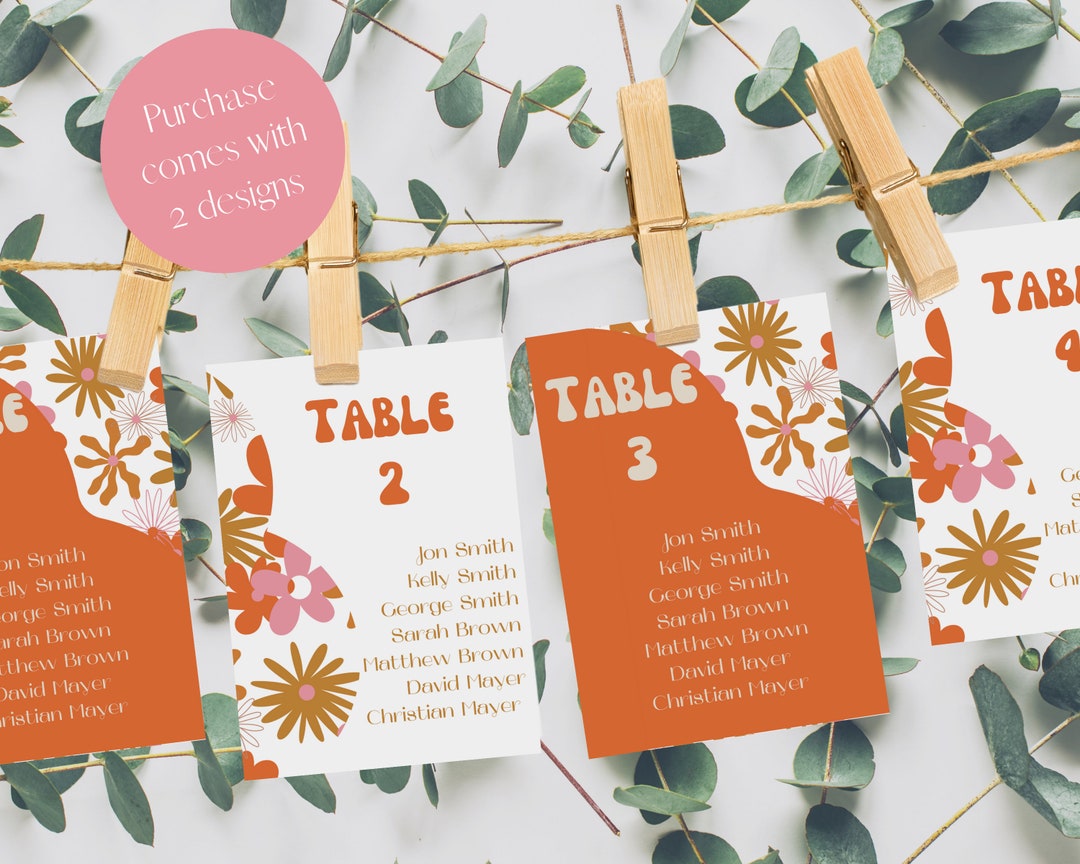 Retro Wedding Seating Chart Template, 70s Wedding Hanging Seating Chart ...