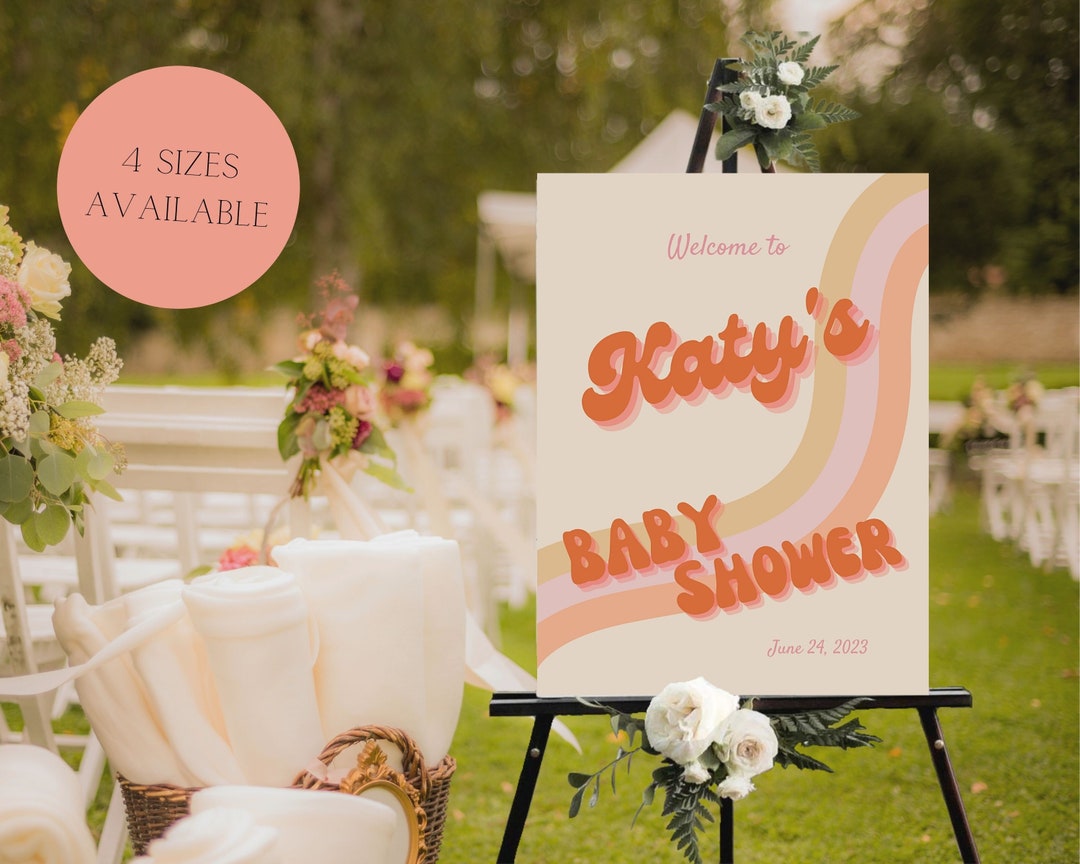 Retro Baby Shower Welcome Sign, Large 70s Wedding Sign, Sign Corjl, Svg ...