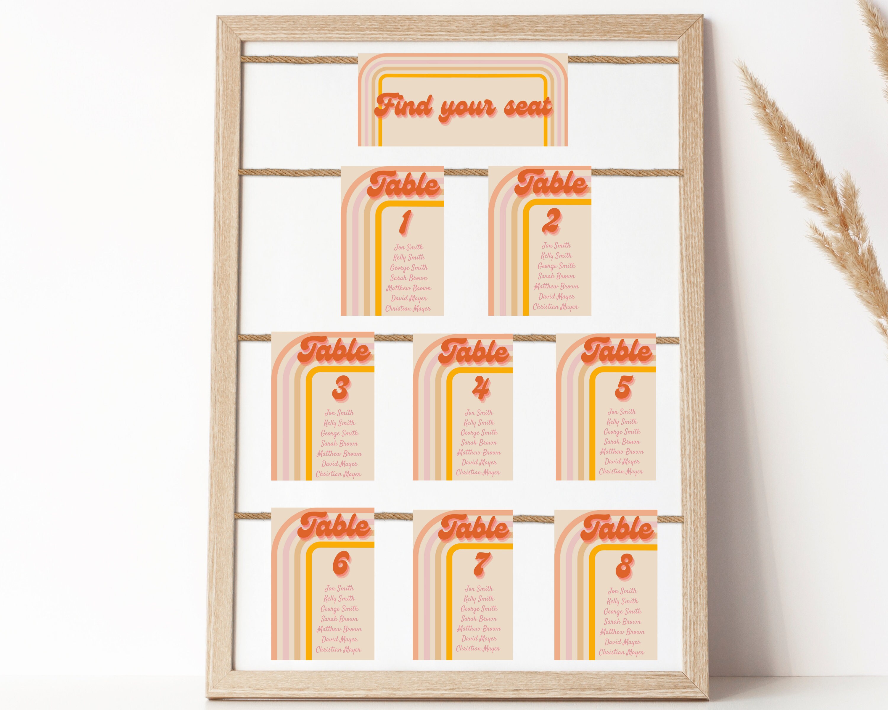 Retro Wedding Seating Chart Template 70s Wedding Hanging - Etsy