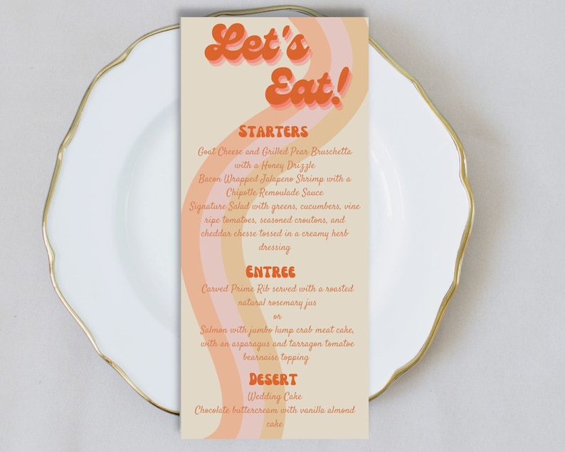 Retro 70s Wedding Menu Template, Peach and Orange (instant Download) - Etsy
