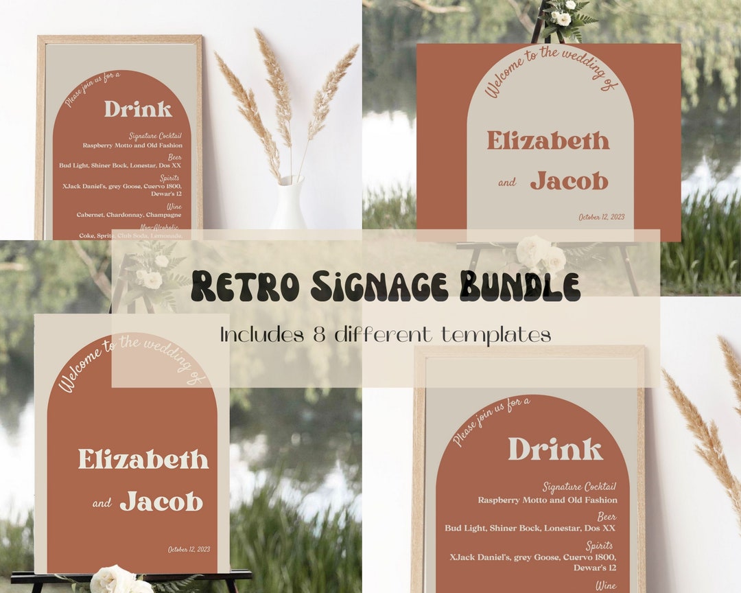 Retro Wedding Signage Bundle, Large 70s Wedding Sign, Wedding Ceremony ...