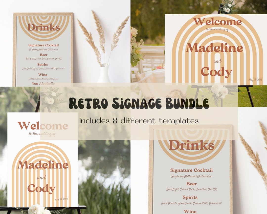 Retro Wedding Signage Bundle, Large 70s Wedding Sign, Wedding Ceremony ...
