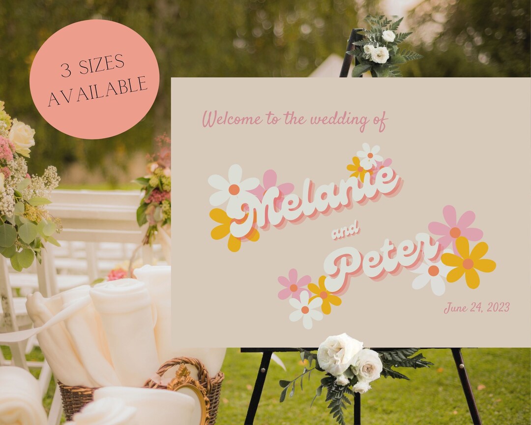 Retro Wedding Welcome Sign, Large 70s Wedding Sign, Sign Corjl, Svg ...