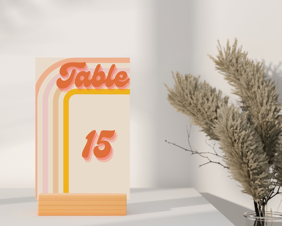Retro Table Number, 70s Wedding Table Decor, Retro Colorful 70s Wedding ...