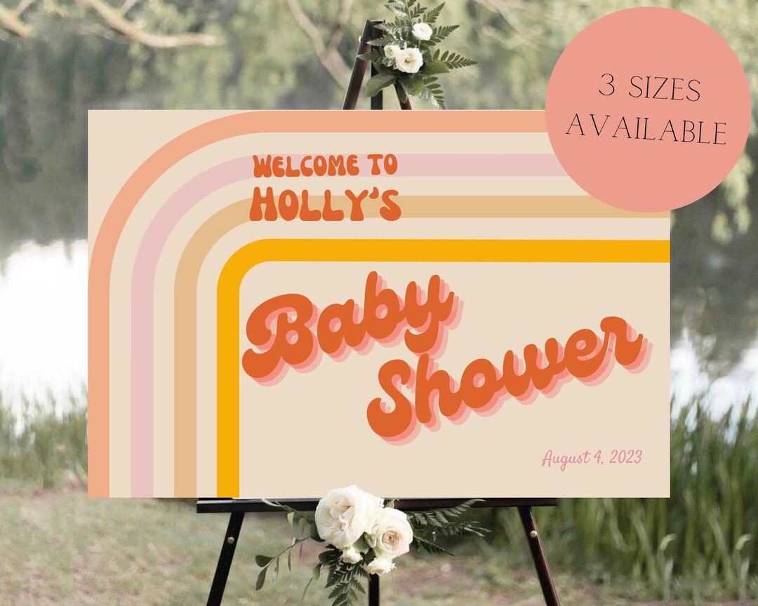 Retro Baby Shower Welcome Sign, Large 70s Wedding Sign, Sign Corjl, Svg ...