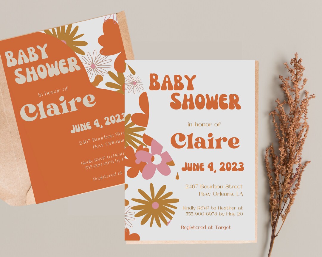 Retro 70s Baby Shower Invitation Template, 70s Party Invitation, Groovy ...