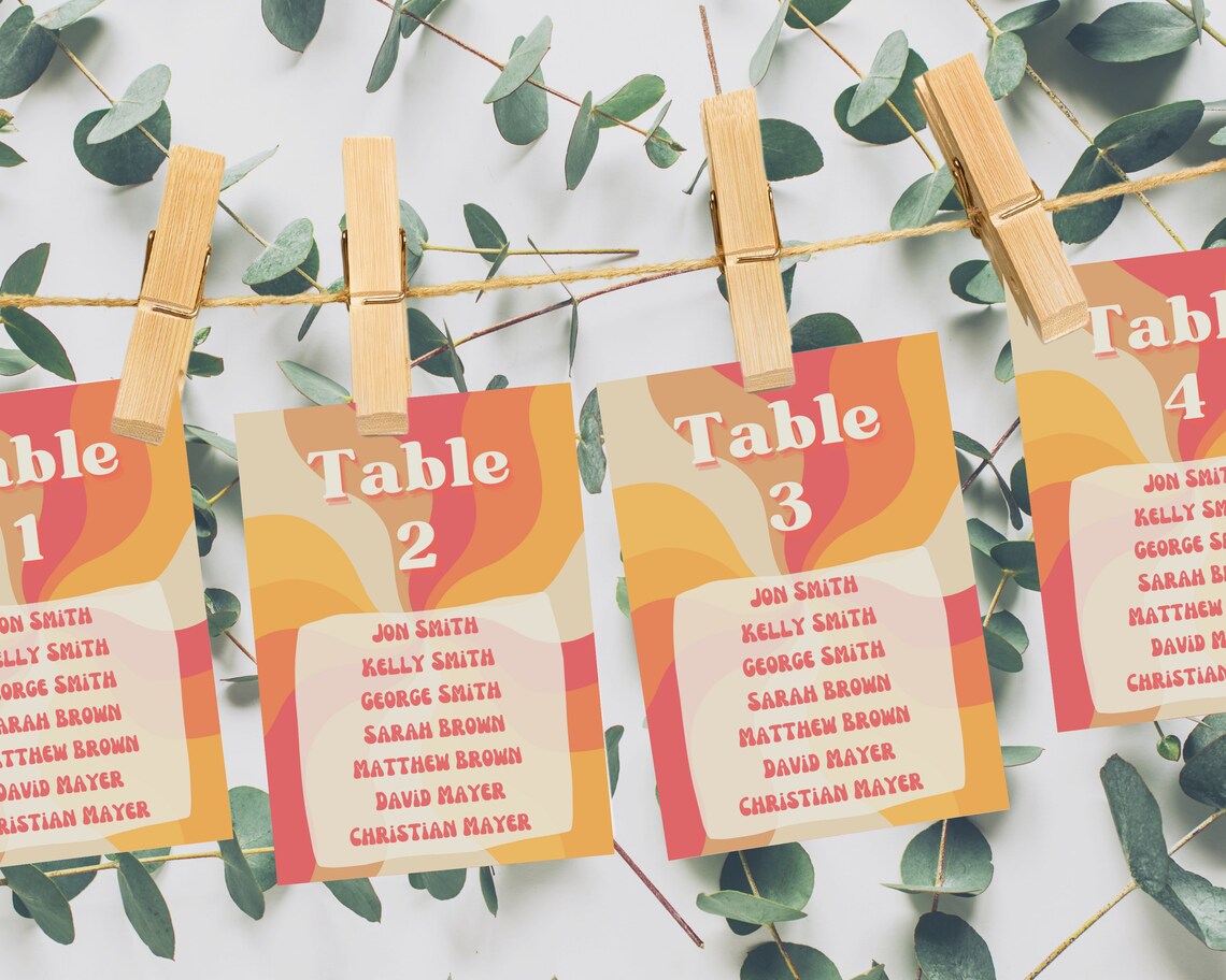 Retro Wedding Seating Chart Template 70s Wedding Hanging - Etsy