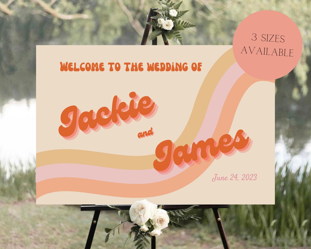 Retro Wedding Welcome Sign, Large 70s Wedding Sign, Sign Corjl, Svg ...