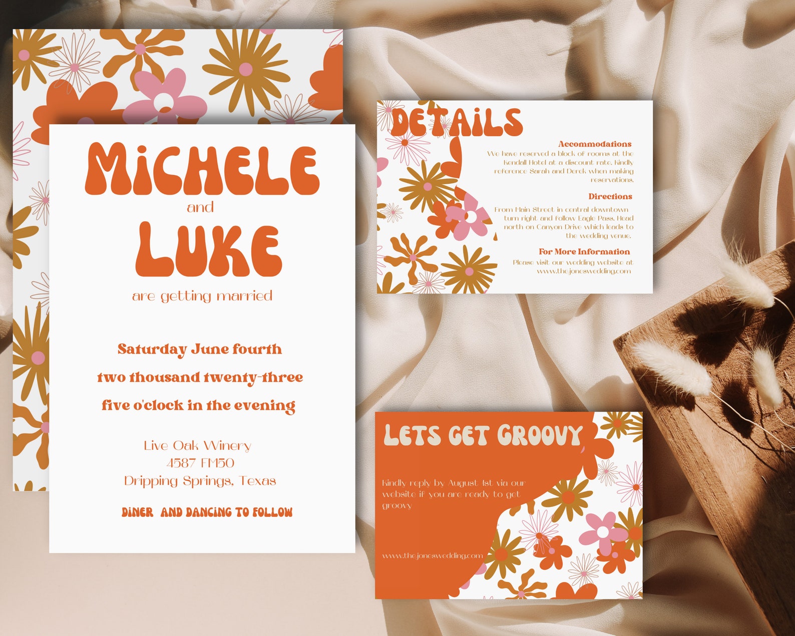 Retro Wedding Invitation Suite Template 70s Party Invitation - Etsy