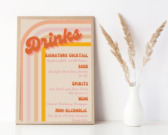 Retro Wedding Bar Sign 70s Signature Drink 70s Inspired | Etsy