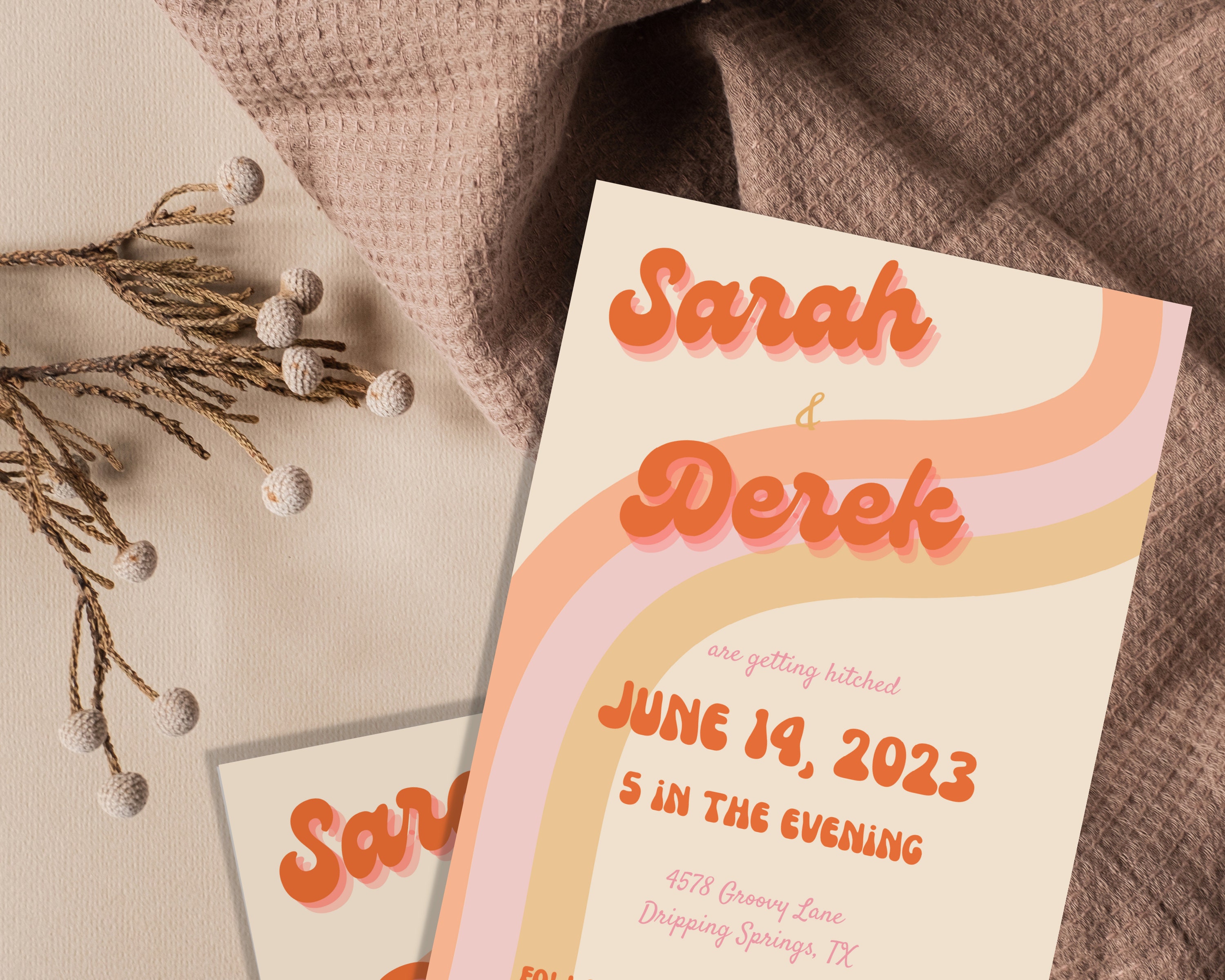 Retro Wedding Invitation Suite Template 70s Party Invitation - Etsy