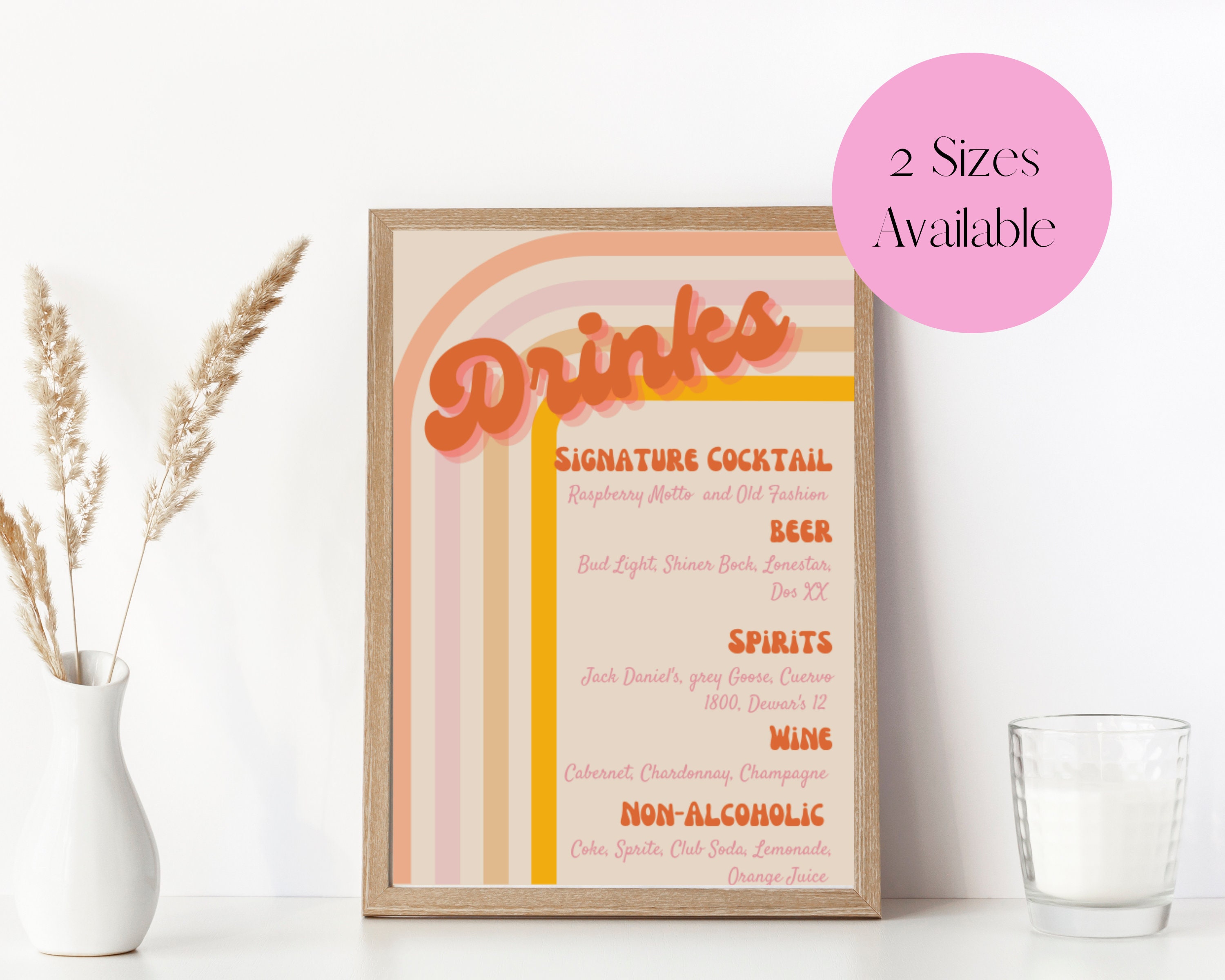 Retro Wedding Bar Sign 70s Signature Drink 70s Inspired - Etsy UK