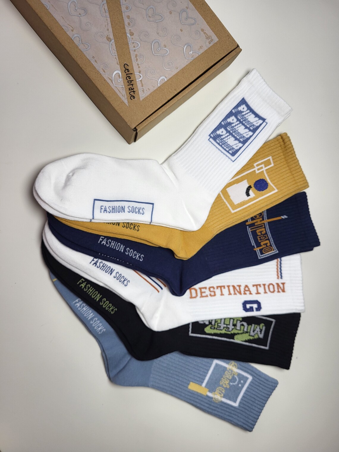 Gift Set of 6 Pairs of High-quality Cotton Socks With a Trendy Print ...