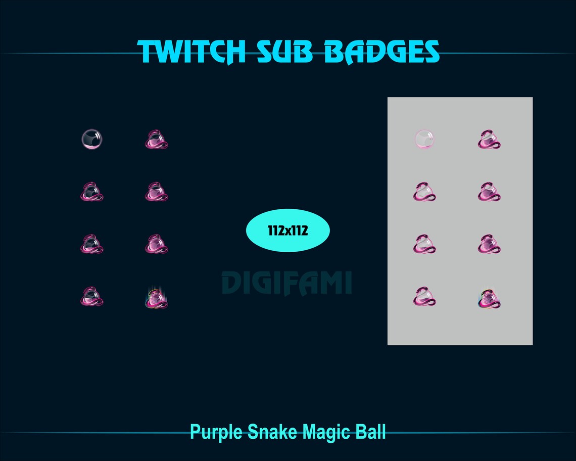 Purple Snake Magic Ball Twitch Sub Badges / Neon Snake Sub - Etsy