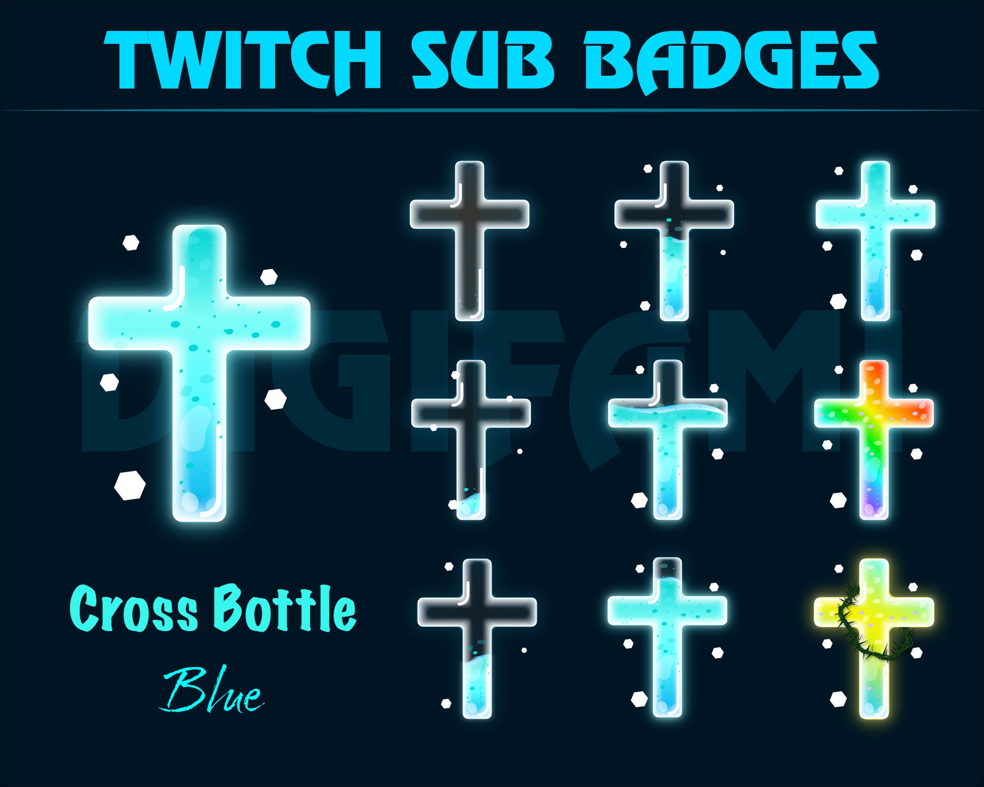 Blue Cross Bottle Twitch Sub Badge, Blue Liquid Cross Twitch Sub Badge ...