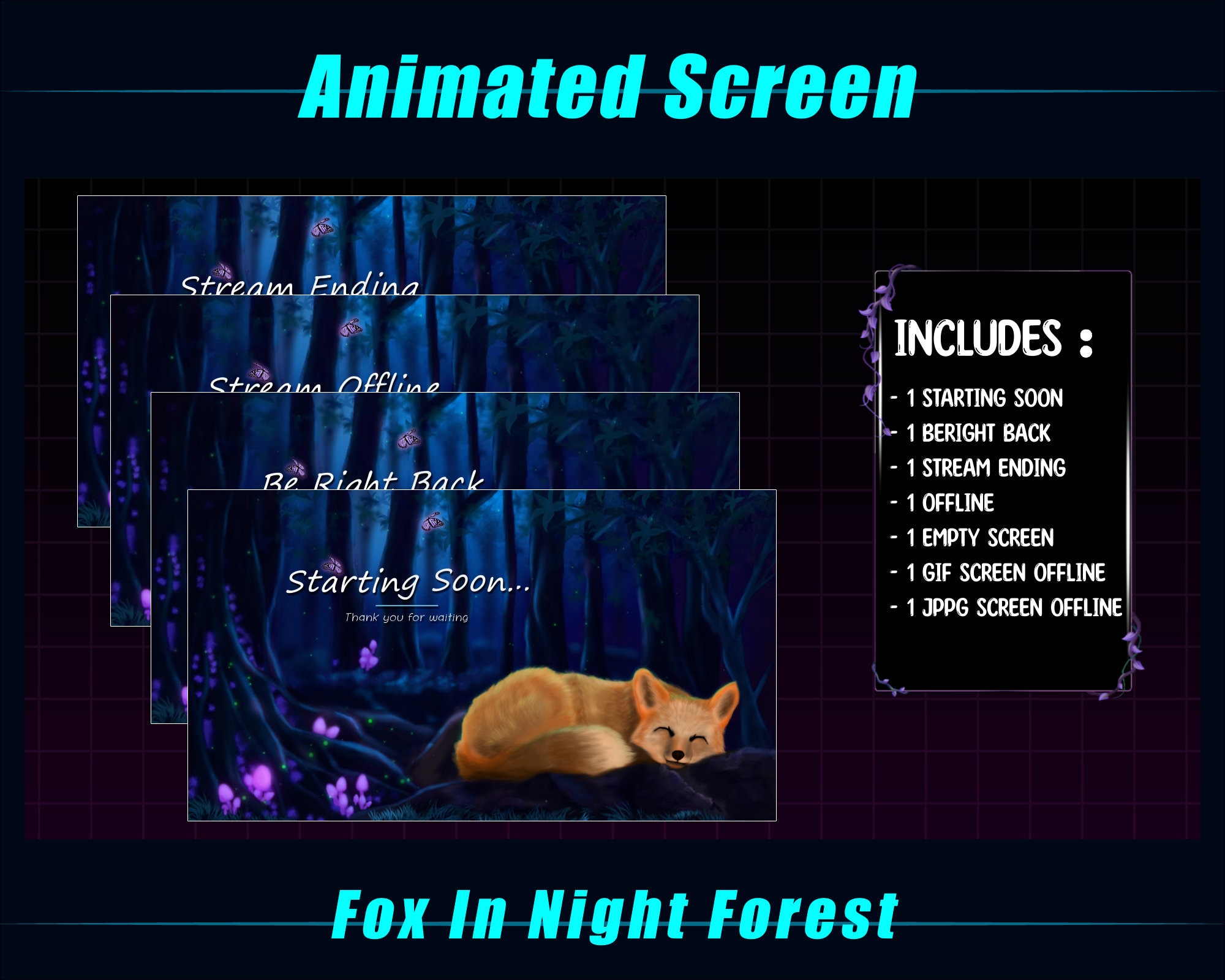 ANIMATED Fox in Forest Twitch Stream Package, Magic Forest Fox Animated ...