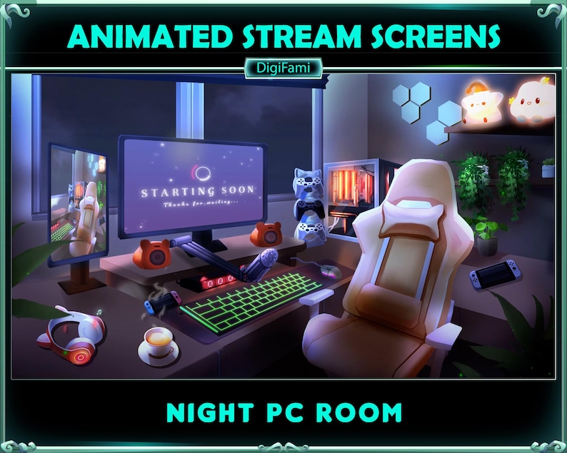 Daily Night PC Room Animated Twitch Overlay Bundle, Daily Night Game ...