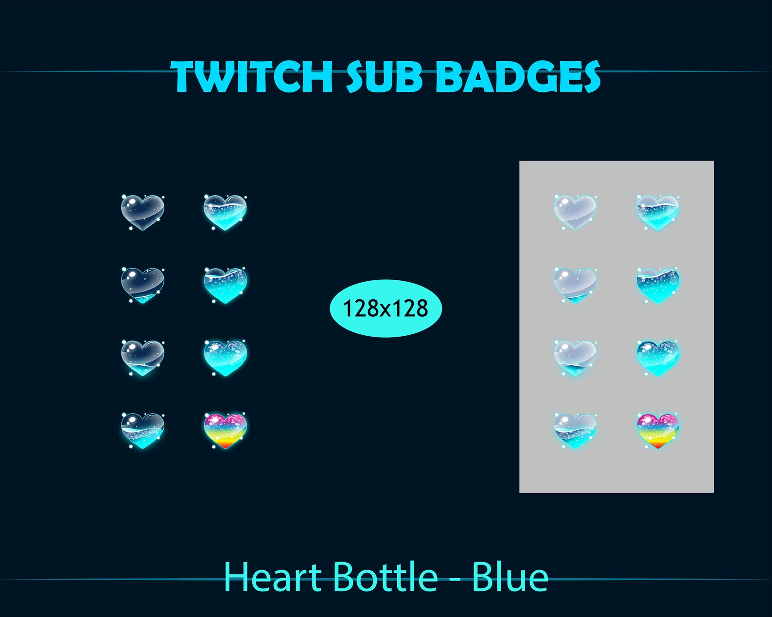 BLUE Love Heart Bottle Twitch Sub Badges, BLUE Heart Bottle Twitch Sub ...