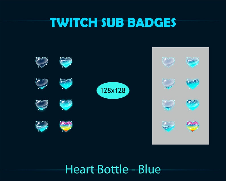BLUE Love Heart Bottle Twitch Sub Badges, BLUE Heart Bottle Twitch Sub ...
