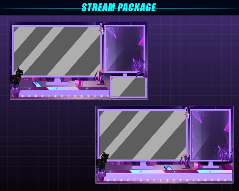 Animated Twitch Overlay Package Cityview PC Set-up Room, Black Cat in ...