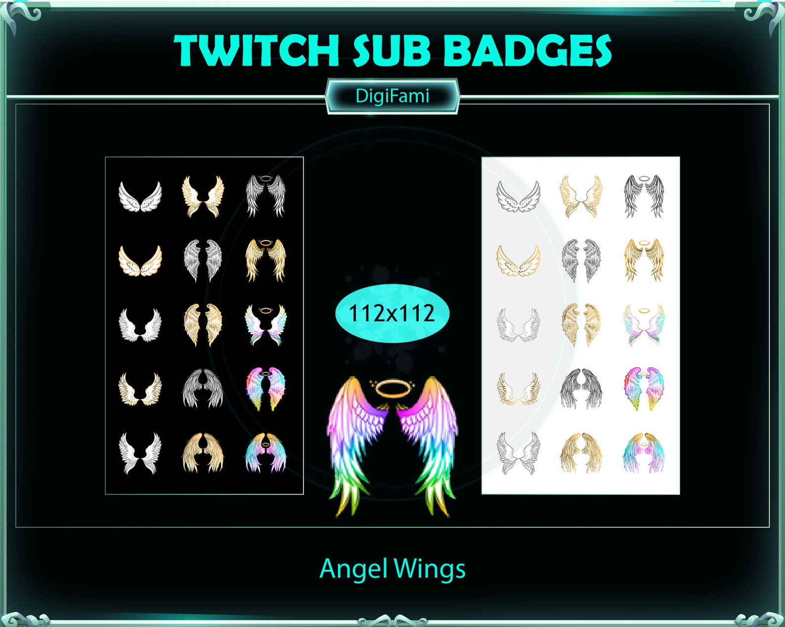 Angel Wings Twitch Sub Badges, Silver Gold Angel Wings Twitch Sub ...