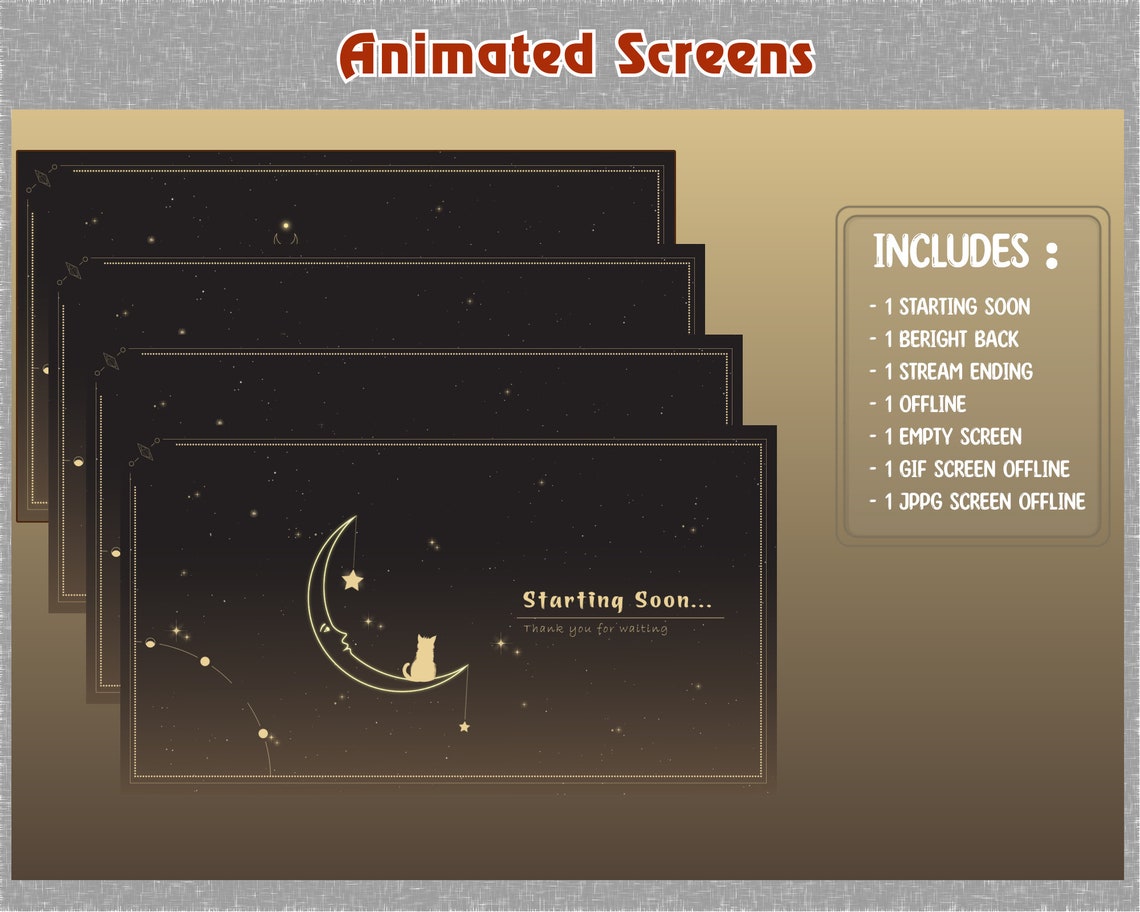 Animated Scenes Moon Cat Twitch Overlay Package / Celestial - Etsy