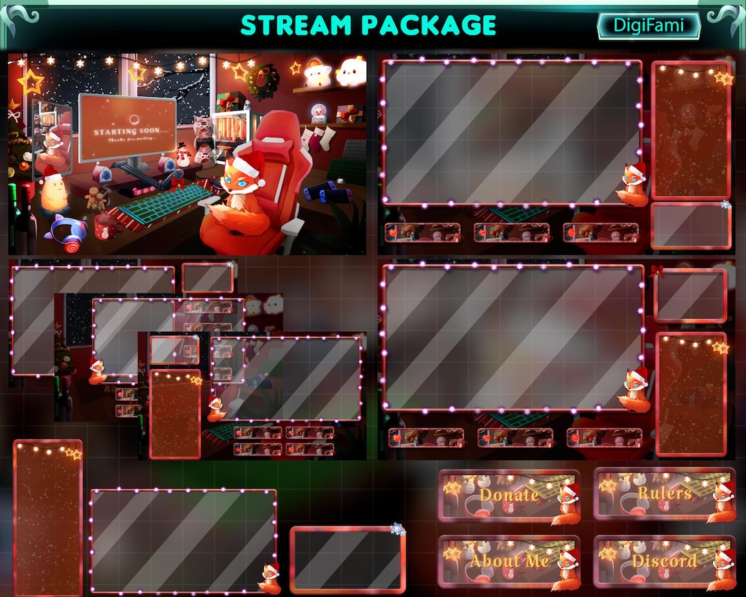Fox in Christmas PC Room Animated Twitch Overlay Bundle, Fox in ...