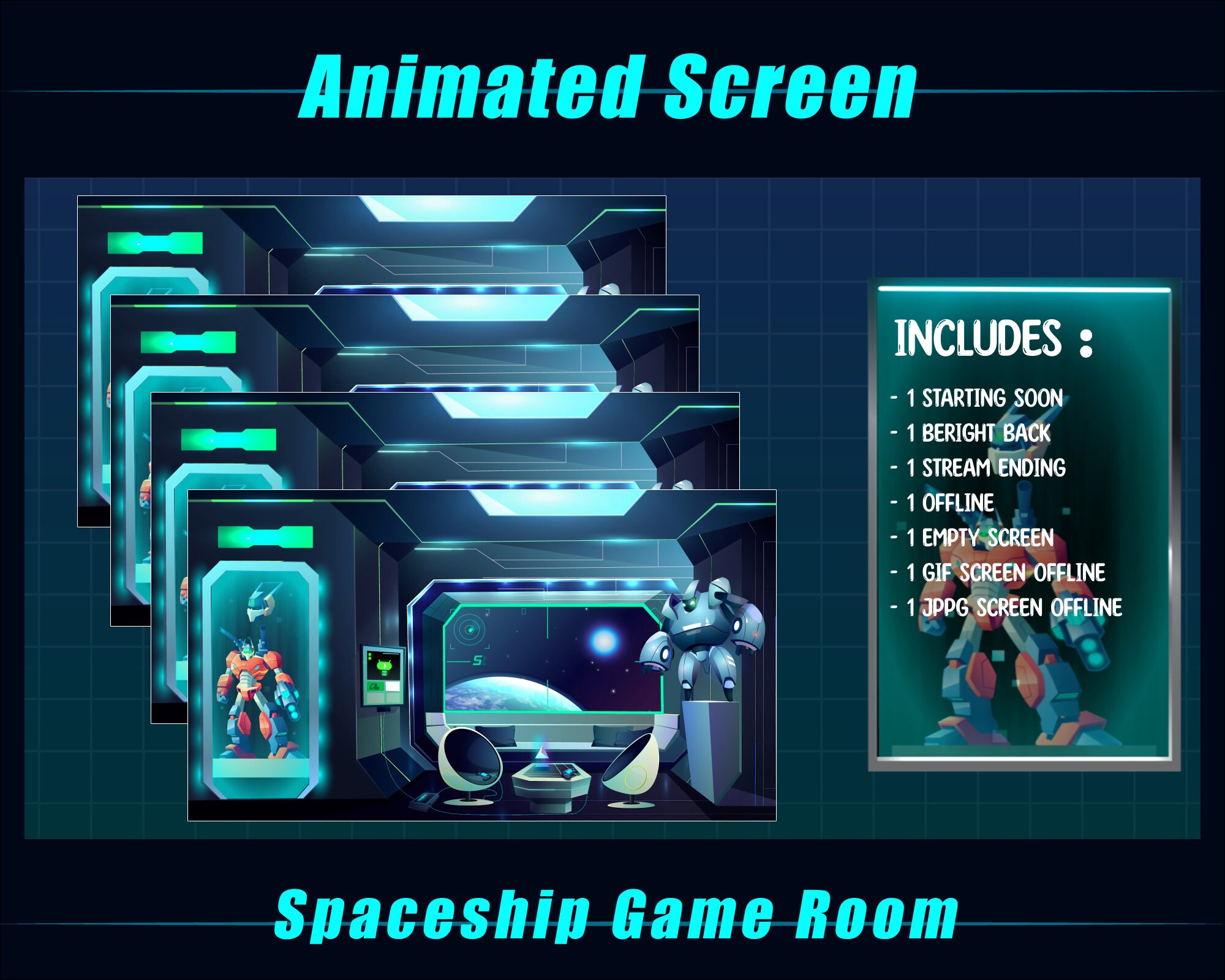Animated Twitch Neon Spaceship Gaming Room Stream Package - Etsy